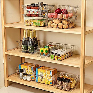 SANNO Stackable Baskets Organizing Pantry Organization and Storage Metal Kitchen Organization Bins Cabinet Metal Baskets for StorageBin for Kitchen Counter Bathroom Shelves Storage Onion Potato Farmhouse Baskets
