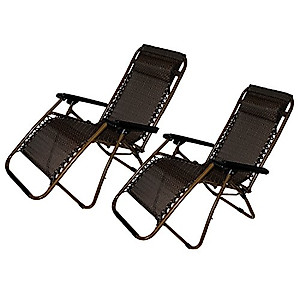 Shop4Omni Set of 2: Zero-Gravity Canopy Lawn & Patio Chair with Head Rest - Brown