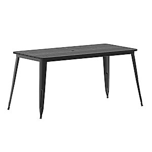 Flash Furniture Declan Commercial Outdoor Dining Table with Umbrella Hole, All Weather Poly Resin Top and Steel Base, 30" x 60", Black/Black