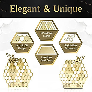 Honeycomb Book Ends - Premium Gold Decorative Bookends for Shelves - Heavy Duty Bookends for Heavy Books - Modern Metal Non-Skid Book Holders (1 Pair, 2 Pieces) by Special Lucy