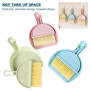 3PCS Small Broom and Dustpan Set for Home Mini Dust Pans with Brush Set Hand Dustpan and Brush Set Kids Dust Pan and Broom/Dustpan Combo Set Hangable Whisk Broom for Table,Countertop,Sofa,Key Board