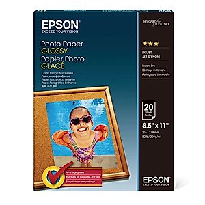 Epson Glossy Photo Paper, 8.5 x 11 Inches, 20 Sheets per Pack (S041141),White