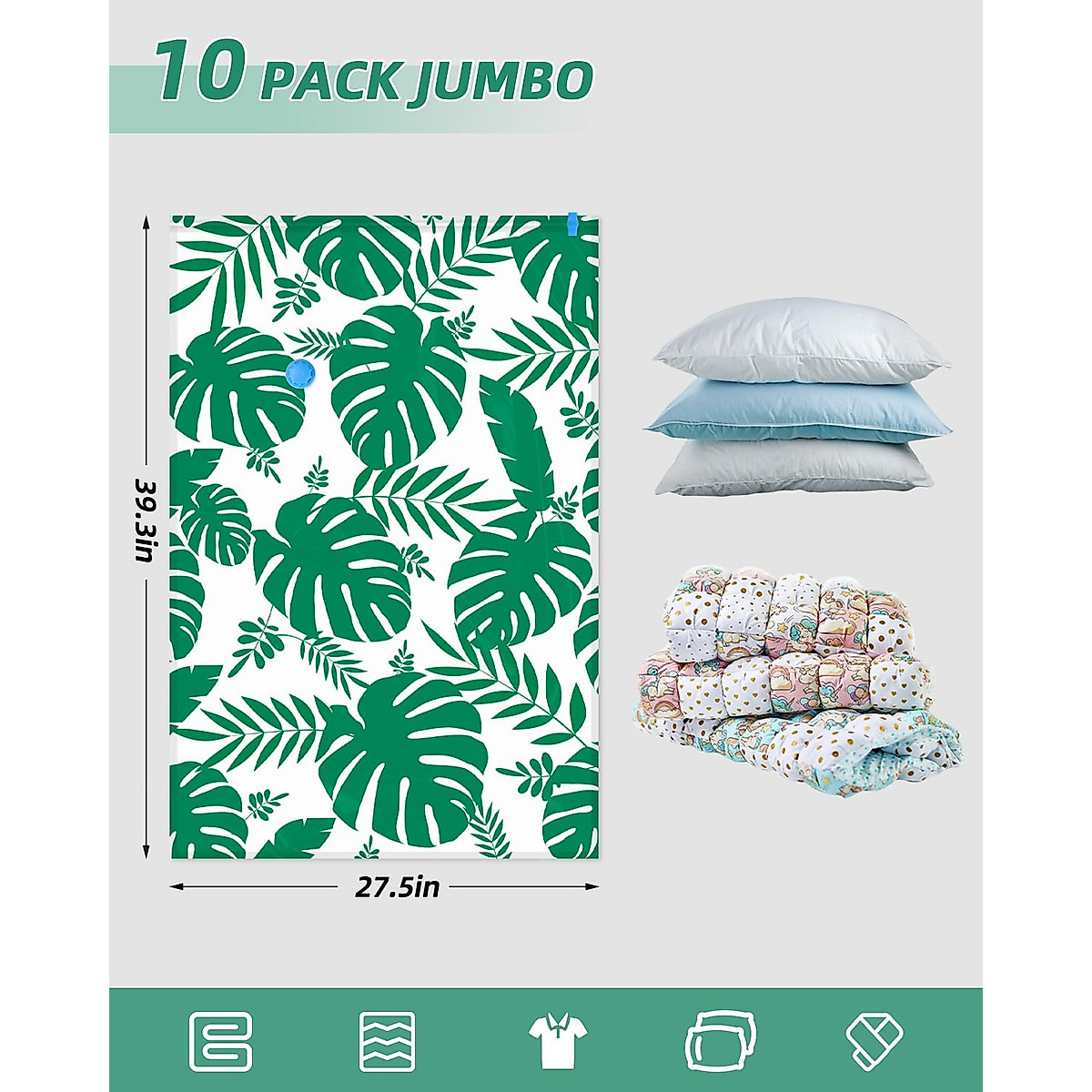 Colemoly Vacuum Storage Bags 10 Jumbo with Electric Air Pump, Big Compression Bags, Space Saver Vacuum Seal Bags for Clothing, Blankets, Storage and Organization, Travel Essentials