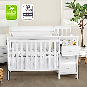 Dream On Me Jayden 4-in-1 Mini Convertible Crib And Changer in White, Greenguard Gold Certified, Non-Toxic Finish, New Zealand Pinewood, 1" Mattress Pad
