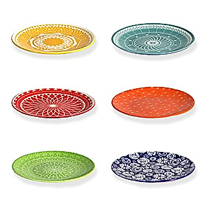 Annovero Small Mini Dessert Plates - Dinnerware for Dessert, Pie, Cake, Cute and Colorful Stoneware Dishes for Kitchen, Microwave and Oven Safe, 6 Inch Diameter, Set of 6
