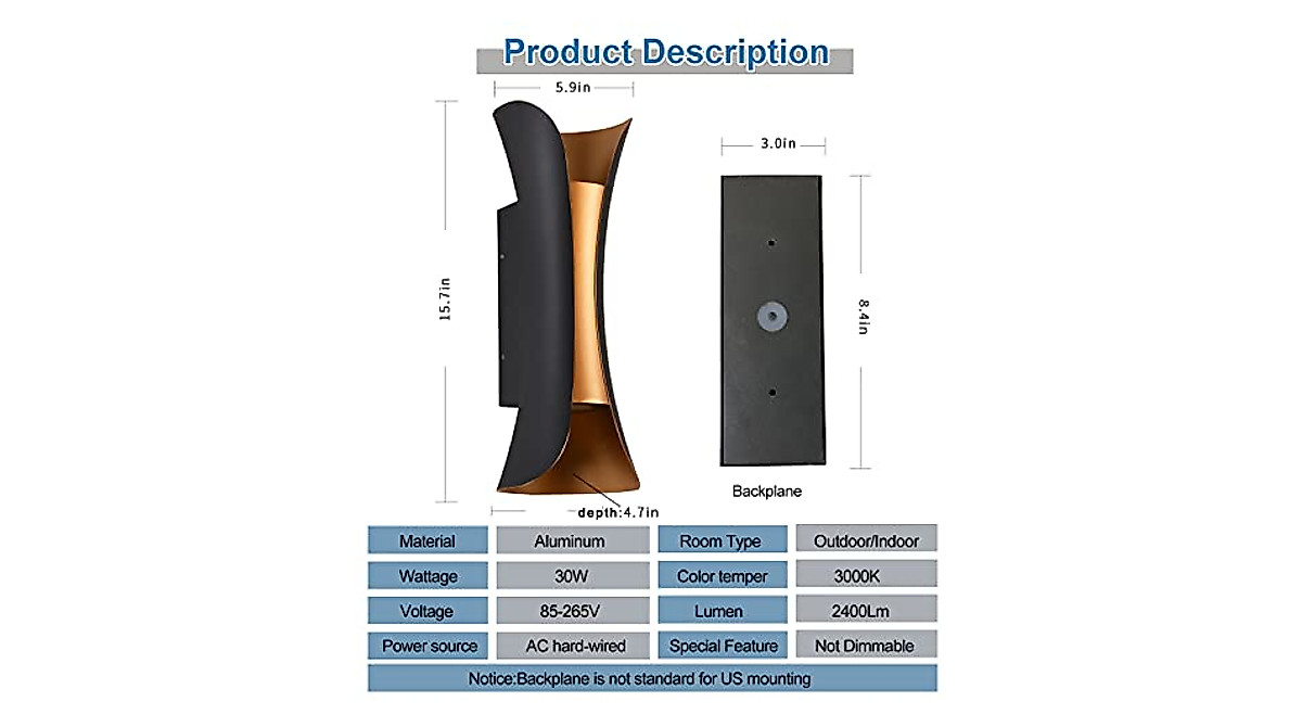 Rosysky 30W Outdoor Wall Light - Modern Waterproof Fixture for Porch