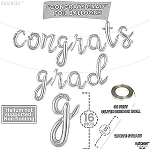 KatchOn, Silver Congrats Grad Balloons - Script, 16 Inch | Congratulations Balloons for Graduation Decorations Class of 2024 | 2024 Graduation Balloons, Graduation Balloons Class of 2024 Decorations