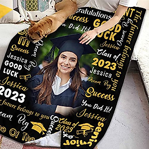YFgohighhh Personalized Class of 2023 Bedding Throw Blankets One Photos, Yellow Funny for Graduation Valentines,Boyfriend,Dad,Mom,Friends,New Year,Birthday-30 x40