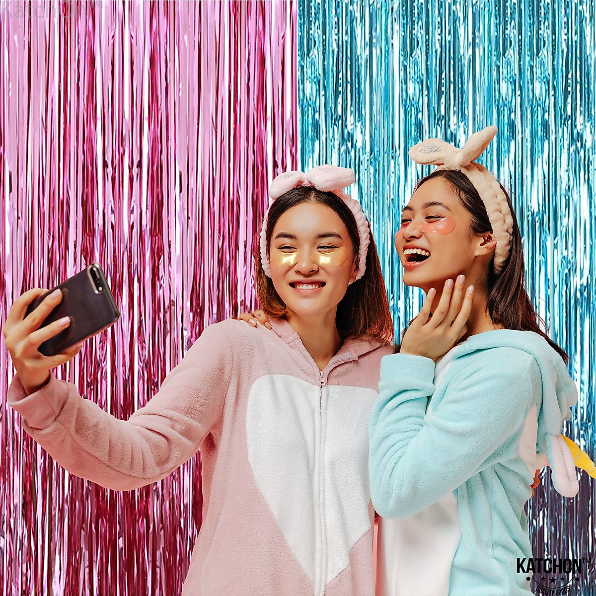 KatchOn, Large Pink and Blue Foil Fringe - 6.4x8 Feet, Pack of 2 | Girl or Boy Gender Reveal Decorations | Pink and Blue Fringe, Boy or Girl Backdrop | Gender Reveal Backdrop for Gender Reveal D√©cor