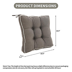 LebenLiebe Outdoor Chair Cushions Set of 2 Square Tufted Seat Cushions with Ties Thick Seat Chair Pads for Patio Furniture 19"x19",Medium Grey