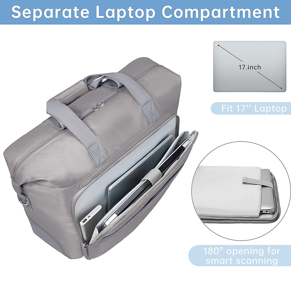 ETRONIK Weekender Bag for Women with 15.6 inch Laptop Compartment, 30L Travel Duffle Bag with Shoe Compartment & Wet Pocket, Carry on Overnight Bag with Toiletry Bag for Travel, Hospital, Sport, Grey