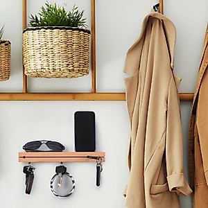 Gartely Wooden Wall Key Holder with Shelf Wood Key Rack Wall Magnetic Key Holder Board Magnet Key Storage Hook Wood Floating Shelf with Neodymium Magnets