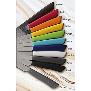 Tredoni 6 kitchen Knives - 4.3"/11cm Italian Stainless Steel Serrated Vegetable/Steak/Table Knife Cutlery, Rounded Tip (Black)