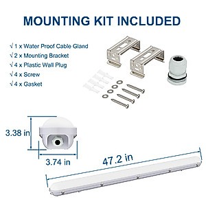 DAKASON 4-Pack LED Vapor Tight Light 40W (80W Eq.) 4200lm, 4FT Outdoor Shop Light Waterproof 5000K IP65 100-277V LED Vapor Proof Fixture for Parking Garage Car Wash Warehouse UL Listed