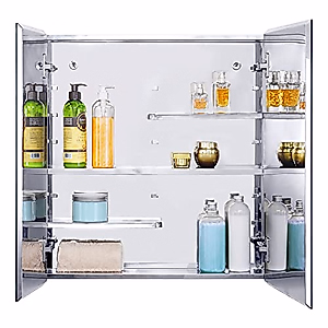 Fundin Stainless Steel Medicine Cabinet, Bathroom Mirror Cabinet, Surface Mount and Recess Mount, 23.6 x 25.6 inch, with Unique Half-Shelves for Greater Storage adjustability