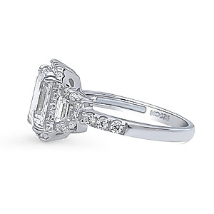 BERRICLE Sterling Silver 3-Stone Wedding Engagement Rings Step Emerald Cut Cubic Zirconia CZ Halo Ring for Women, Rhodium Plated Size 9