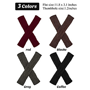 4 Pairs Knitted Arm Warmers Gloves Winter Long Fingerless Gloves Thumb Hole Gloves Mittens for Women and Men (Black, Dark Gray, Wine Red, Coffee)