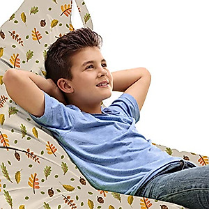 Lunarable Autumn Lounger Chair Bag, Fall Themed Scattered Various Minimalist Leaves Randomly Arranged, High Capacity Storage with Handle Container, Lounger Size, Pale Mustard and Multicolor