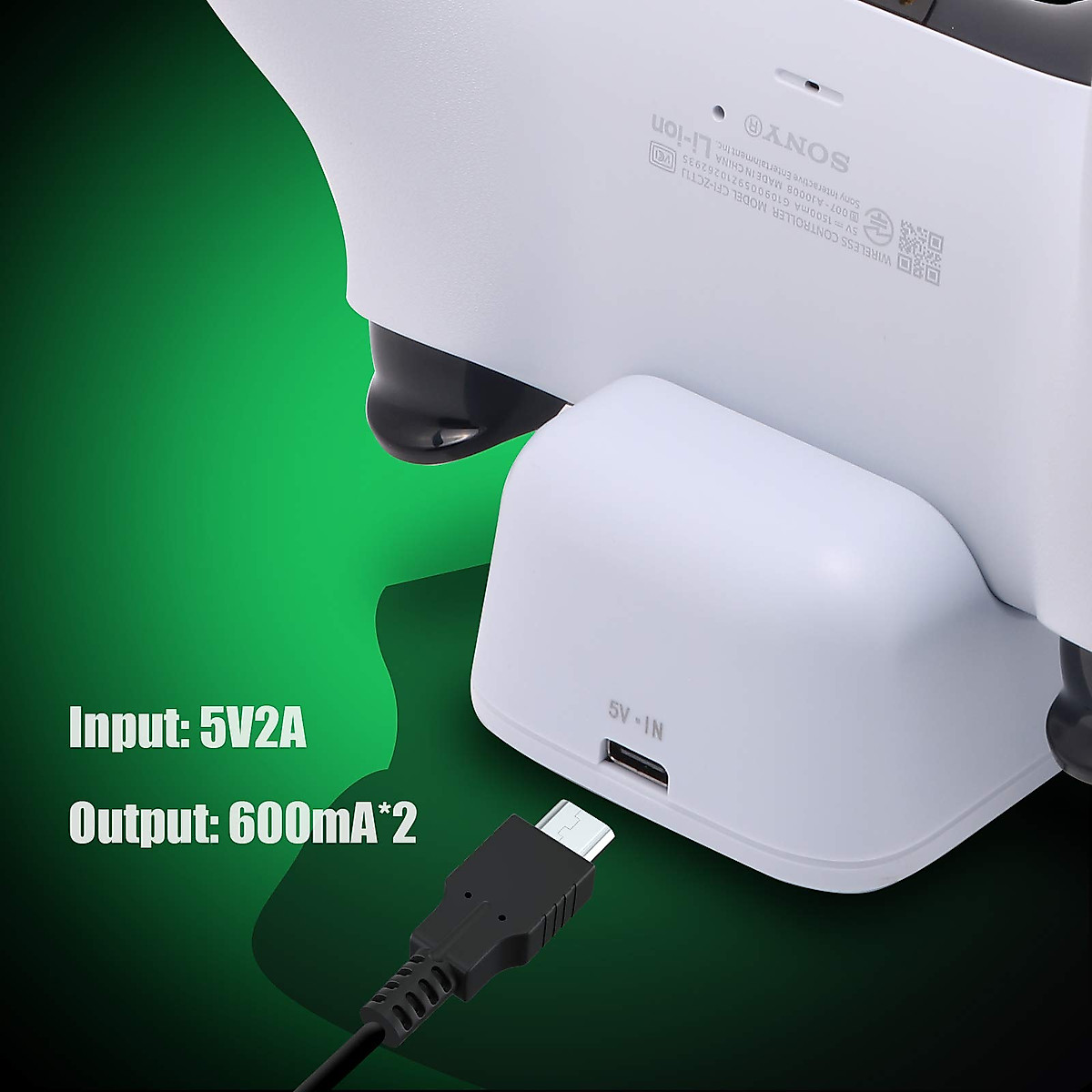 PS5 Controller Charger, PS5 Charging Station, PS5 Accessories for Dual Controllers with USB C Cable and LED Indicator