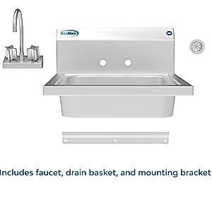 KoolMore Stainless Steel Commercial Hand Sink with Goosneck Faucet 17" x 15" - Wall Mount Hand Wash Sink, Silver (SH17-4GNF)
