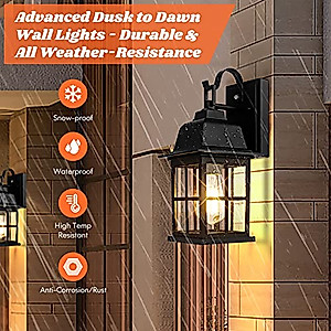 2-Pack Dusk to Dawn Outdoor Wall Lantern, Exterior Porch Light Fixtures Wall Mount with Photocell, 100% Anti-Rust Aluminium Outside Black Wall Lights, Waterproof Patio Wall Lights for House Garage