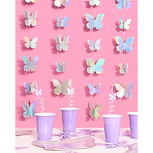 xo, Fetti 3D Iridescent Butterfly Hanging Garland - 4 pcs, 12' | Bachelorette Party Decorations, Birthday Supplies, Baby Shower Photo Booth, HBD, Garden Party Favors, Y2k