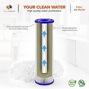 Aquaboon 5 Micron 10" x 2.5" Pleated Sediment Water Filter Cartridge | Universal Replacement for Any 10 inch RO Unit | Compatible with R50, 801-50, WFPFC3002, WB-50W, WHKF-WHPL, 2-Pack