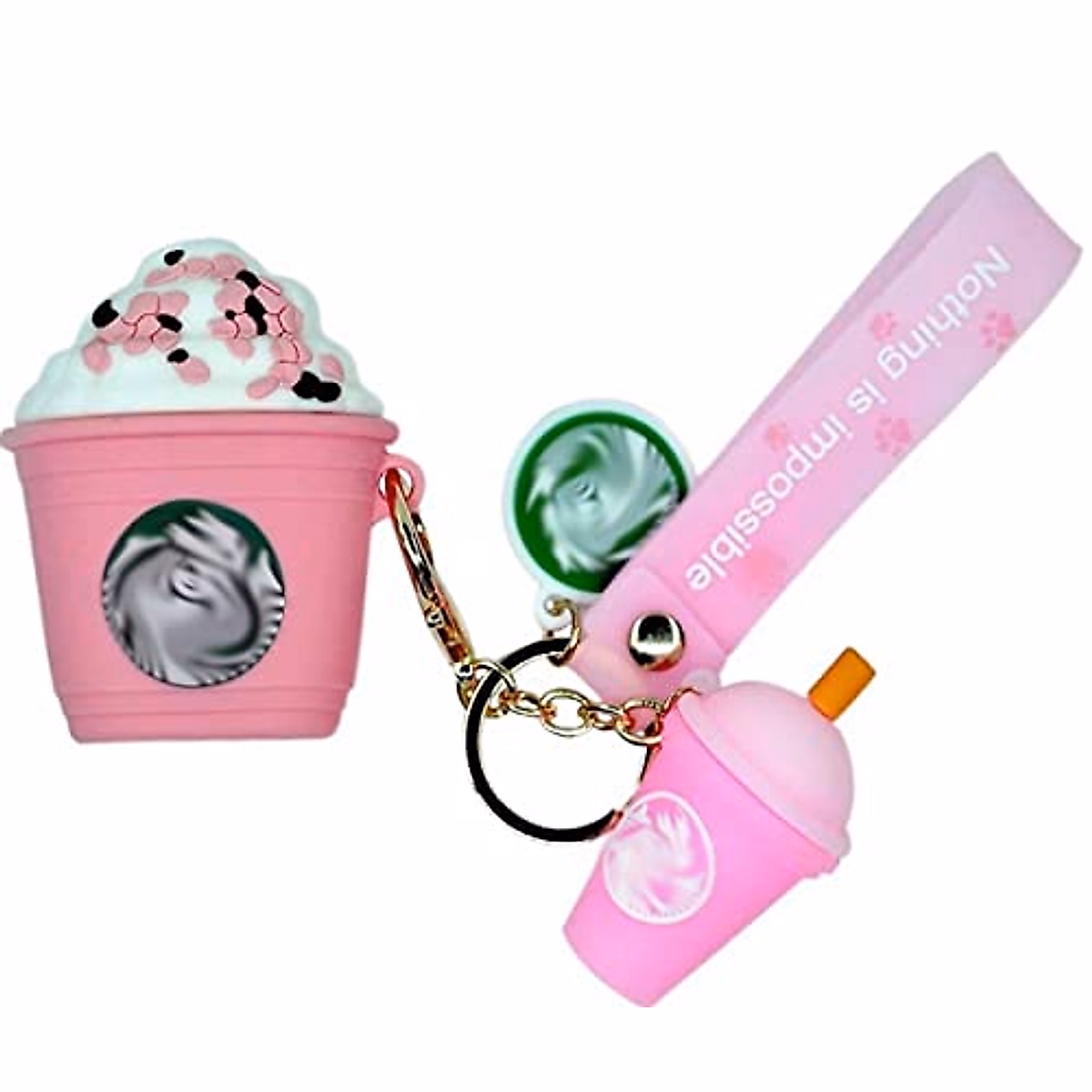 3D Cute Cartoon Funny Kawaii ,Shockproof Protective Soft Silicone Case Designed with Drink Cup Keychain for Apple AirPods 1 & 2 Charging Case (Pink Drink Cup)