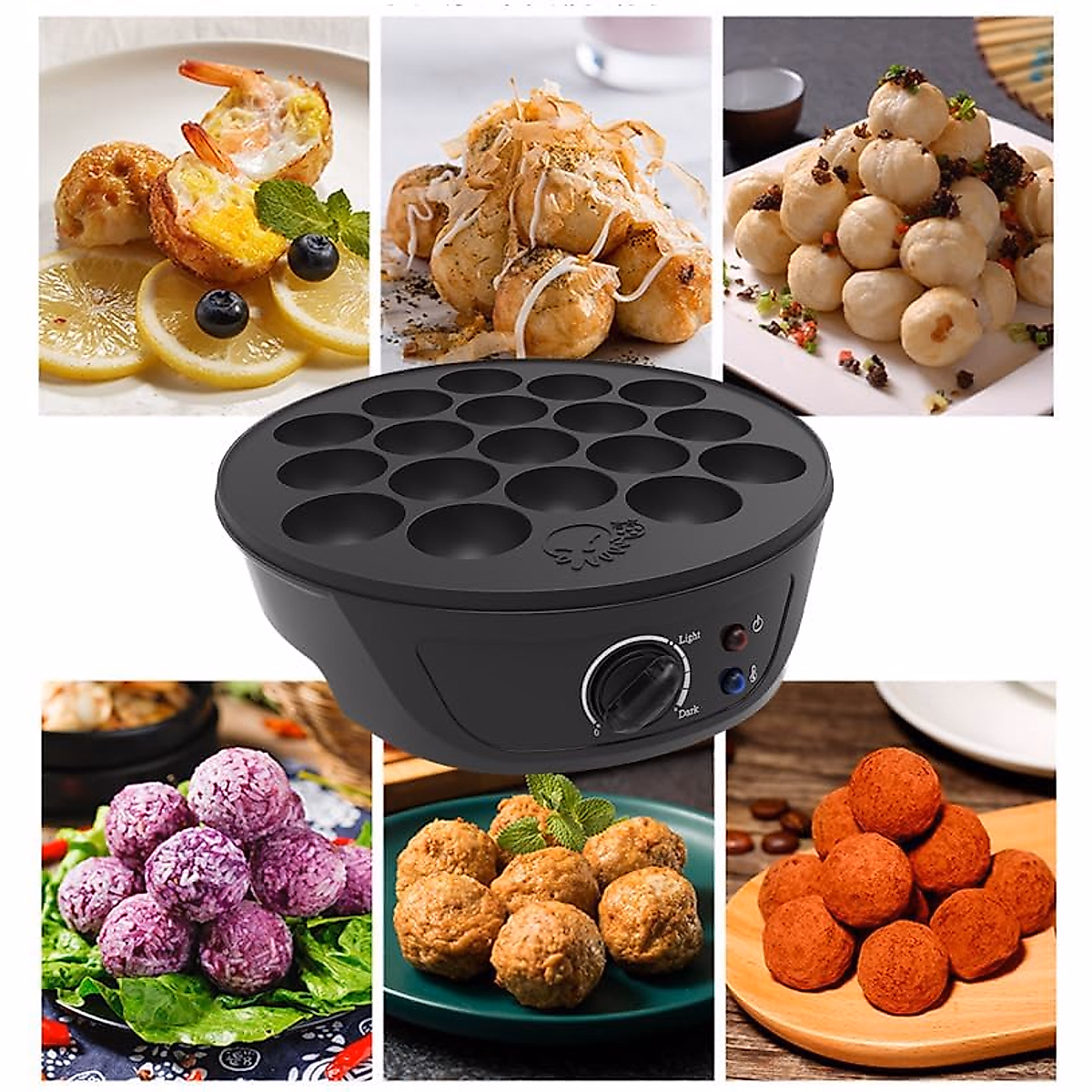 KZU 18-Hole Takoyaki Maker, 700W Electric Octopus Ball Pan with Decent Temperature Control, Non-stick Takoyaki Pan, Non Stick Cake Pop Pan