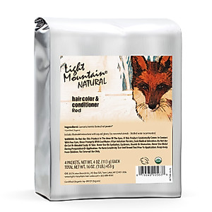 Light Mountain Henna Hair Color & Conditioner – Red Hair Dye, Organic Henna Leaf Powder and Botanicals, Chemical-Free, Semi-Permanent Hair Color + 4 Hair Clips