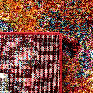 SAFAVIEH Glacier Collection 6'7" x 9' Red / Orange GLA124Q Modern Abstract Non-Shedding Living Room Bedroom Dining Home Office Area Rug