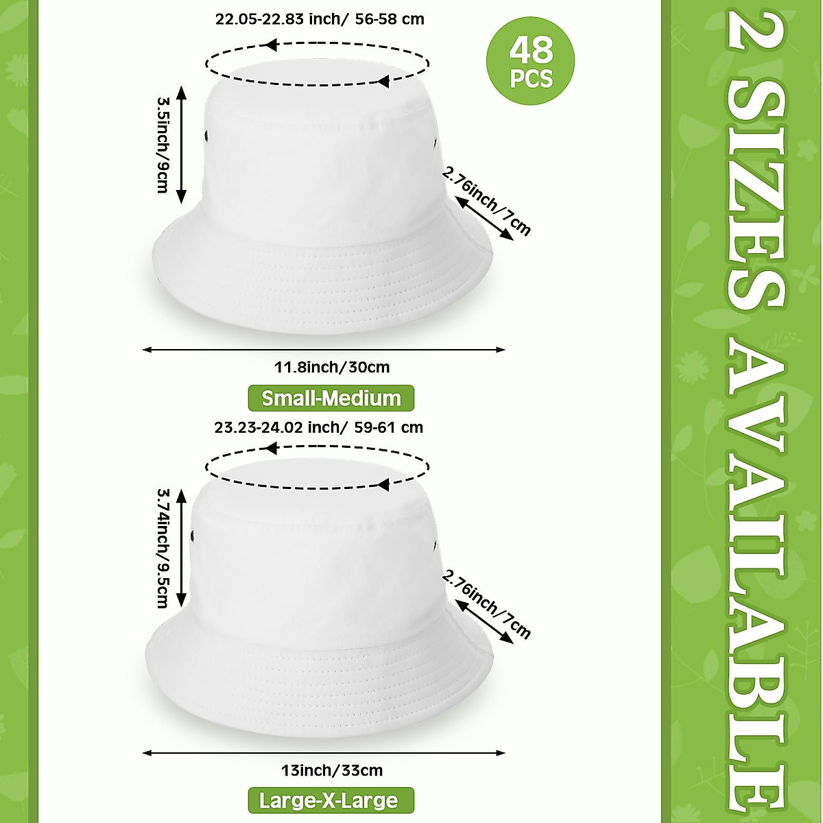 Xtinmee 48 Pcs Washed Cotton Bucket Hats Unisex Cotton Getaway Headwear Packable Summer Hats for Travel Beach Outdoor, White(Large-X-Large)