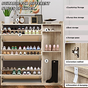 FUQARHY Shoe Cabinet with 3 Flip Drawers & Doors, Modern Slim Shoe Storage Cabinet Free Standing Shoe Organizer Shoe Rack for Boot, Sneaker, Entryway Narrow Shoe Storage for Hallway Living Room