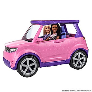 Barbie: Big City, Big Dreams Transforming Vehicle Playset, Pink 2-Seater SUV Reveals Stage, Drum Set & Concert-Themed Accessories, Gift for 3 to 7 Year Olds