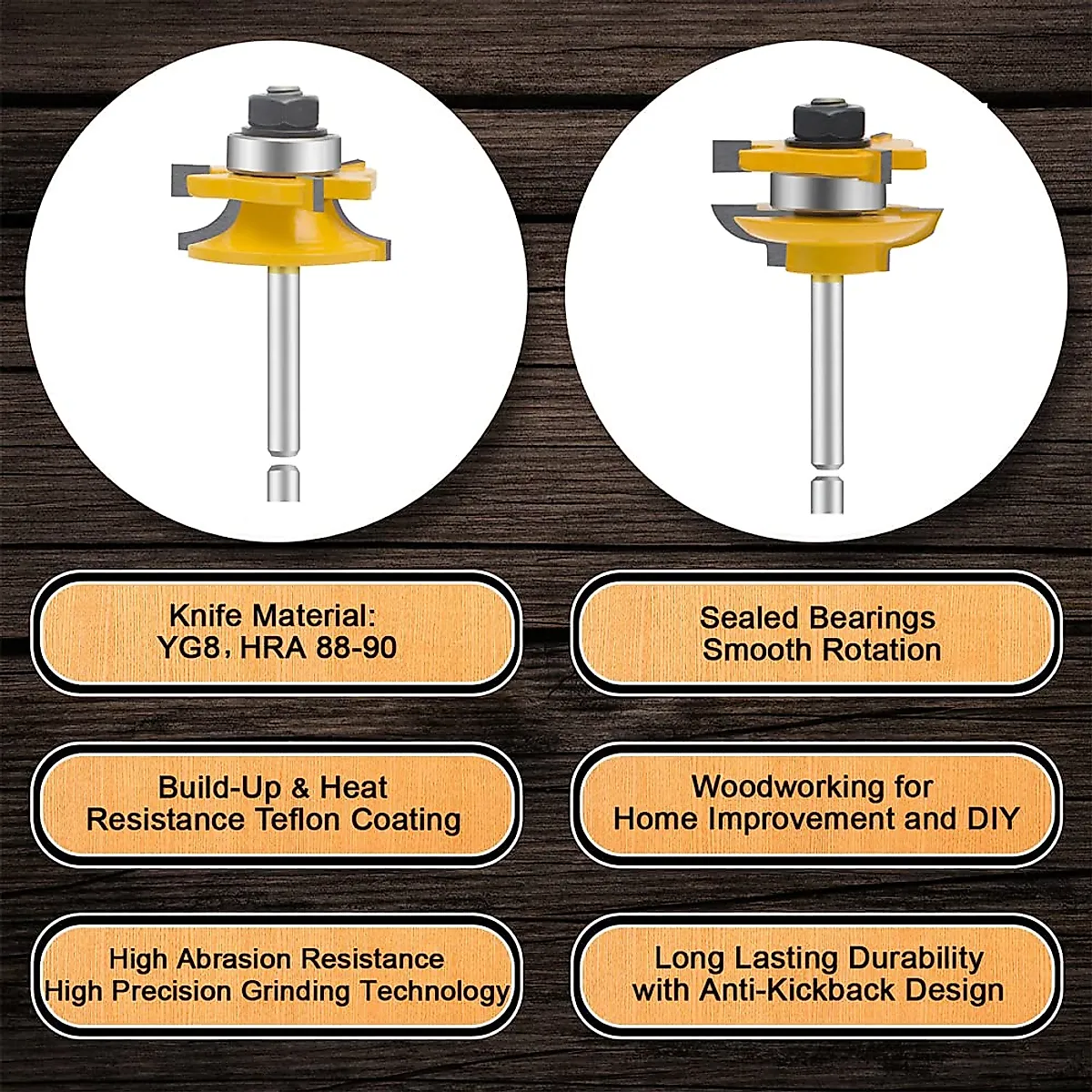 LEATBUY-TECH LEATBUY Router Bits 3 PCS Router Bit Set,1/4-Inch Shank Round Over Raised Panel Cabinet Door Ogee Rail and Stile,Woodworking Wood Cutter,Wood Milling Tool(1/4 Single)