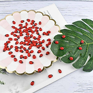 100 Pieces Wooden Ladybugs for Crafts DIY Self-Adhesive Mini Ladybugs Tiny Ladybug Decoration for Craft Scrapbooking Micro Landscape Party Home Garden Decor Flatback Wood Ladybugs Embellishments (Red)