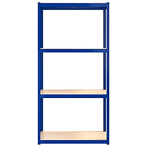 vidaXL 4-Layer Shelves - Blue Industrial Steel & Engineered Wood Storage Racks - High Load Capacity, Adjustable, Easy Assembly, 3 pcs