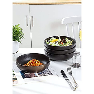 Ghaexui Ceramic Pasta Bowls, Salad Bowls, Large Serving Bowl Set - 35 Ounce, Set of 4, Matte Black