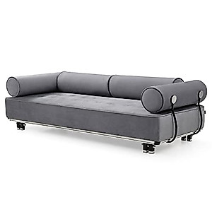 Zuri Modern Carrera Gray Velvet Fabric Sofa with Black and Chrome Accents