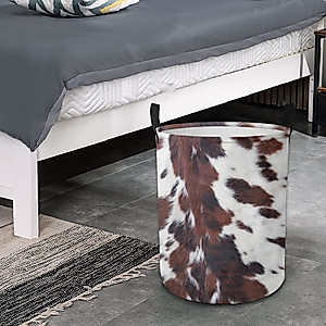 Storage Basket,Longhorn white cowhide with black and brown spots,Collapsible Large Laundry Hamper with Handles for Home Office 17.32"X13.58"