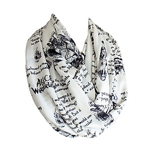 Etwoa Lewis Carroll Alice in Wonderland Book Scarf Quotes White Infinity Scarf