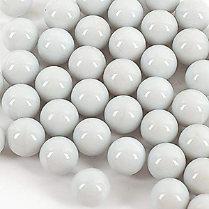 Shiny Stone High Luster Reflective Round Glass Beads,Glass Pebbles,Glass Marble,Glass Ball for Fire Pit Aquarium Succulent Garden DIY Decoration,16mm,46pcs,275g in a jar. (Porcelain White)