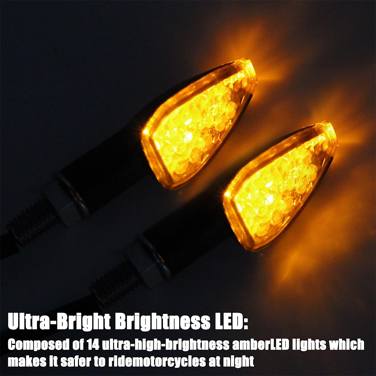 BESULEN Motorcycle Turn Signal Lights, 4Pcs Motorbike Turn Signals Indicators, 14 LED 12V LED Indicator Blinker, Amber Lamp LED Stalk Arrow Front Rear Lights (Black)