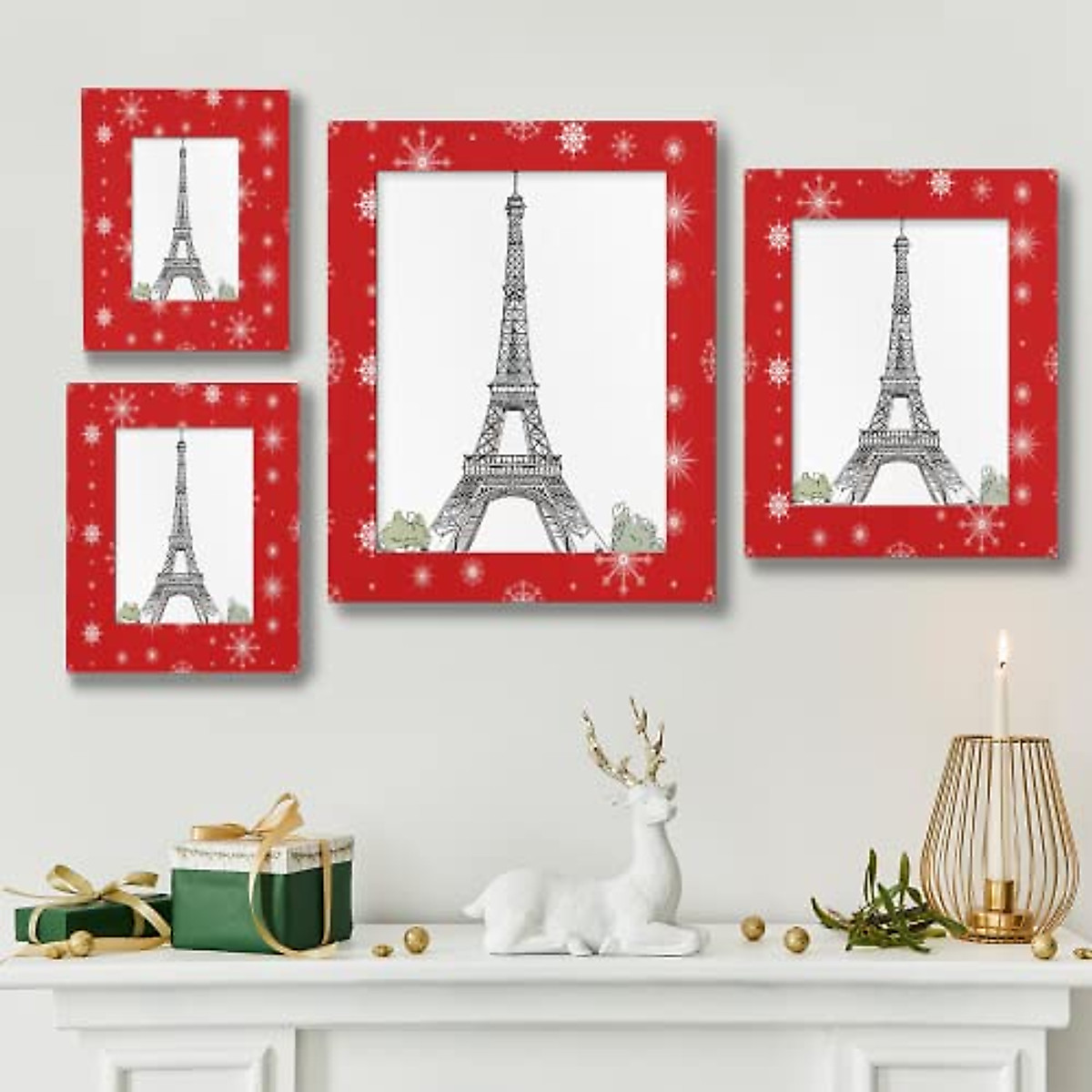 Pardick Xmas Red 4x6 Picture Frame, Christmas Snowflake Wooden Photo Frames for Tabletop and Wall Display, Picture Frame Home Office Decor