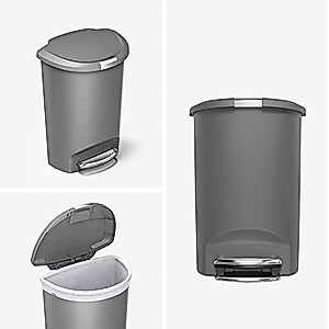 simplehuman 50 Liter / 13 Gallon Semi-Round Kitchen Step Trash Can, Grey Plastic
