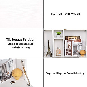 KZHOME Multifunctional Folding Wall-Mounted Laptop Desk Writing Table with Storage Shelves, for Home Office, White