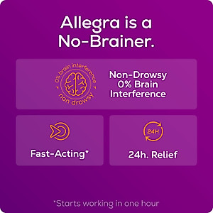 Allegra Adult 24-Hour Allergy Relief Tablets, Non-Drowsy Indoor and Outdoor Allergy Medicine, 180 mg Fexofenadine HCI Antihistamine Pill, 70-Count