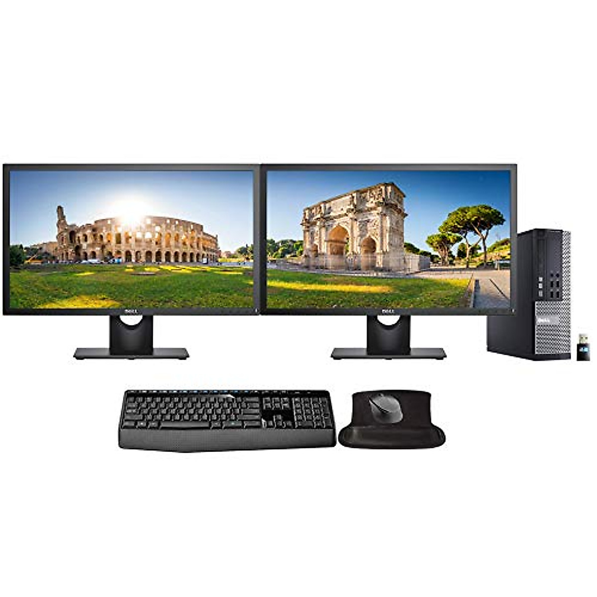Dell Optiplex 9020 Desktop Bundle with Intel Core i5-4570, 16GB DDR3, 500GB SSD, Keyboard and Mouse, 2 24in Monitors, WiFi, Windows 10 Pro (Renewed)