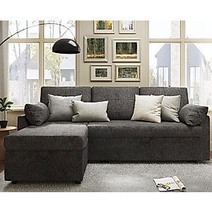 AMERLIFE Sleeper Sofa,Sofa Bed Couch with Storage Chaise, 2 in 1 Pull Out Sofa Couch for Living Room, Gray Chenille