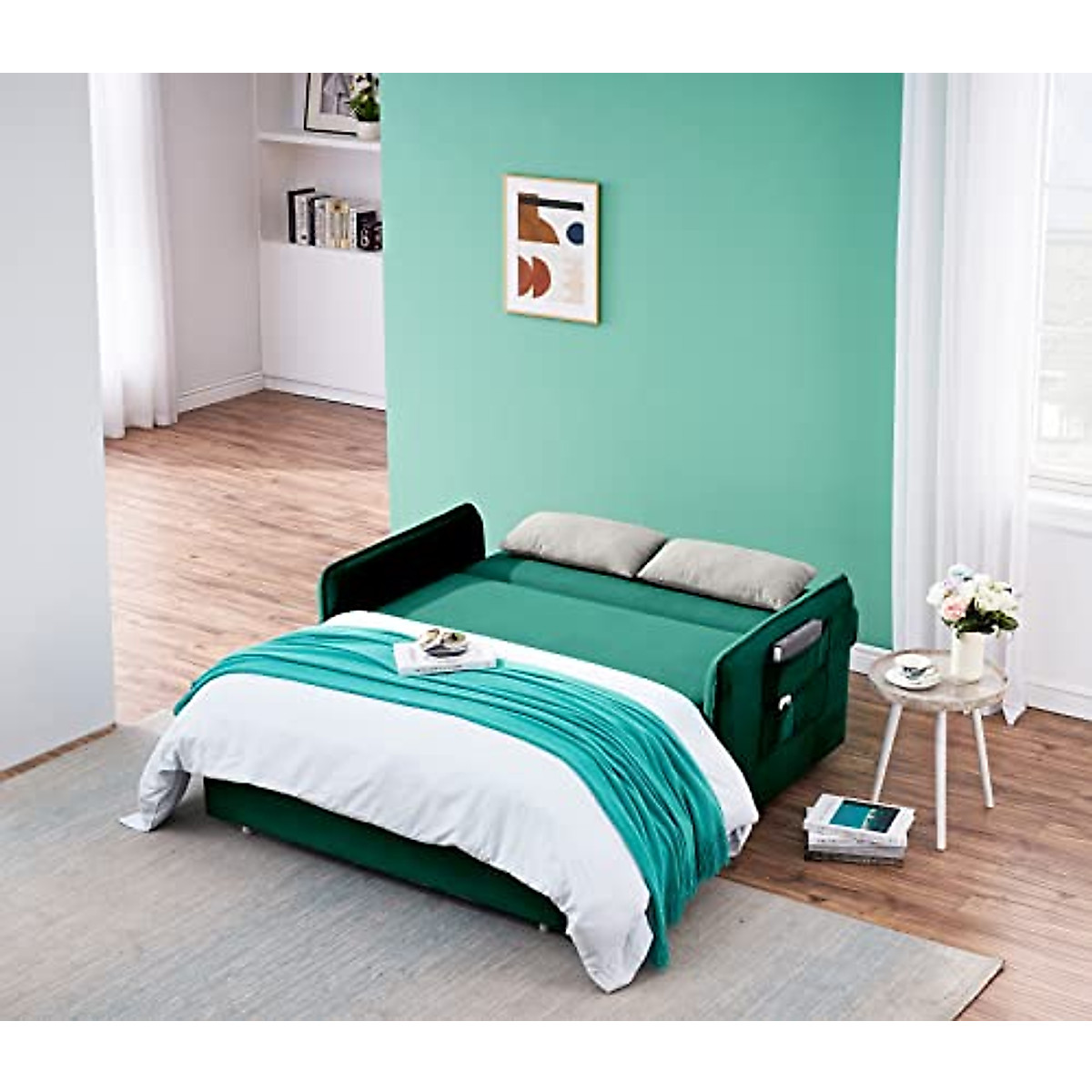 HABITRIO Modern 54" Pull Out Sleep Sofa Bed 2 Seater Loveseats Sofa Couch with Adjsutable Backrest,Side Pockets and 2 Lumbar Pillows for Apartment Office Living Room